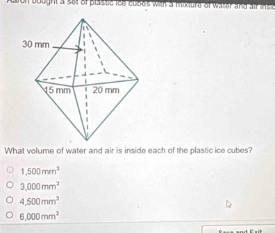Solved: Aafon bought a sat of plastic ice cubes with a mixture of water ...