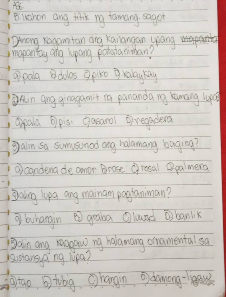 Solved: B: Kahon ang tink ng famang, sagot Dinong Kagamitan ang ...
