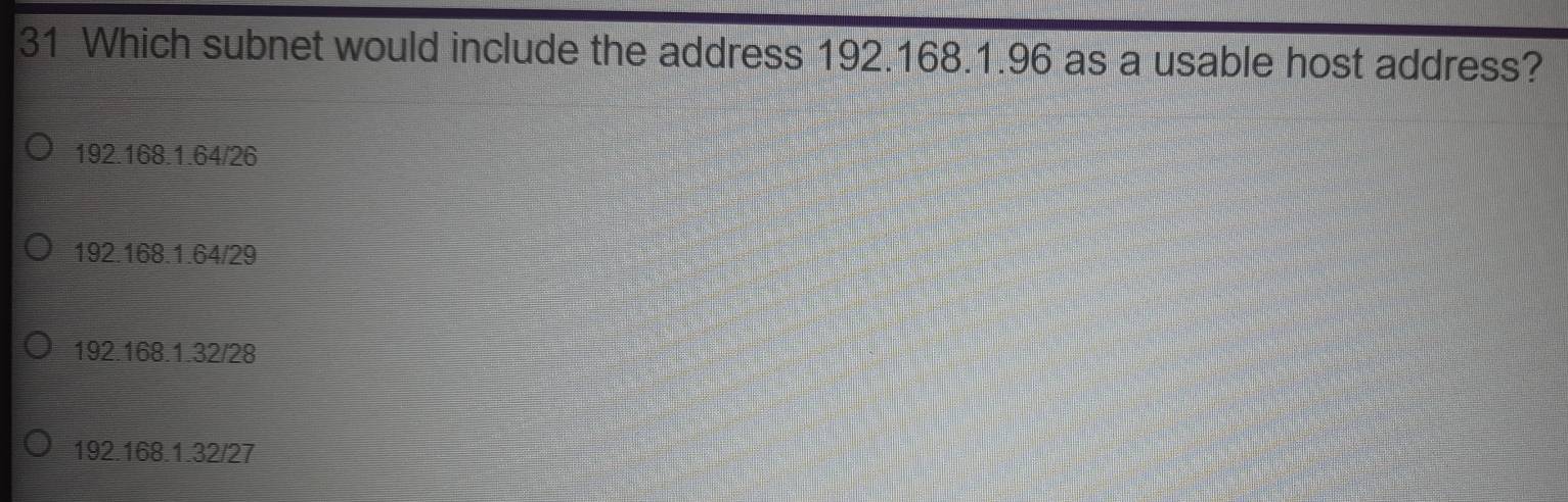 Solved: Which subnet would include the address 192.168.1.96 as a usable ...