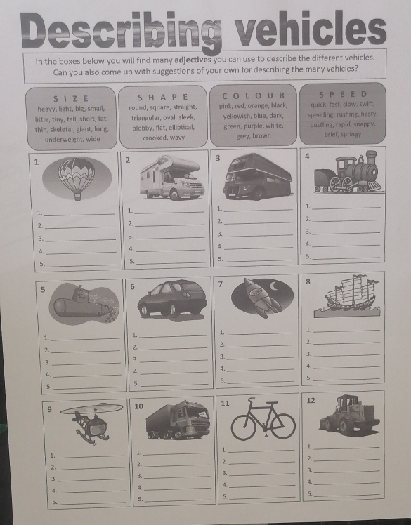 Resuelto:Describing vehicles In the boxes below you will find many ...