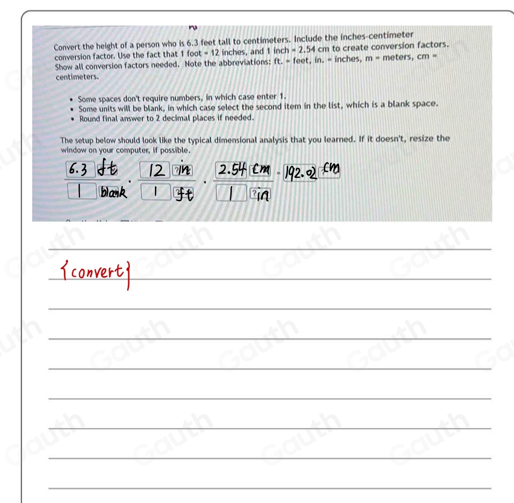 Solved: Convert the height of a person who is 6.3 feet tall to ...