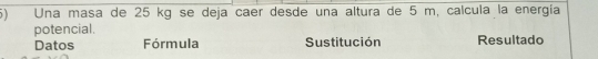 Resuelto:Una masa de 25 kg se deja caer desde una altura de 5 m ...