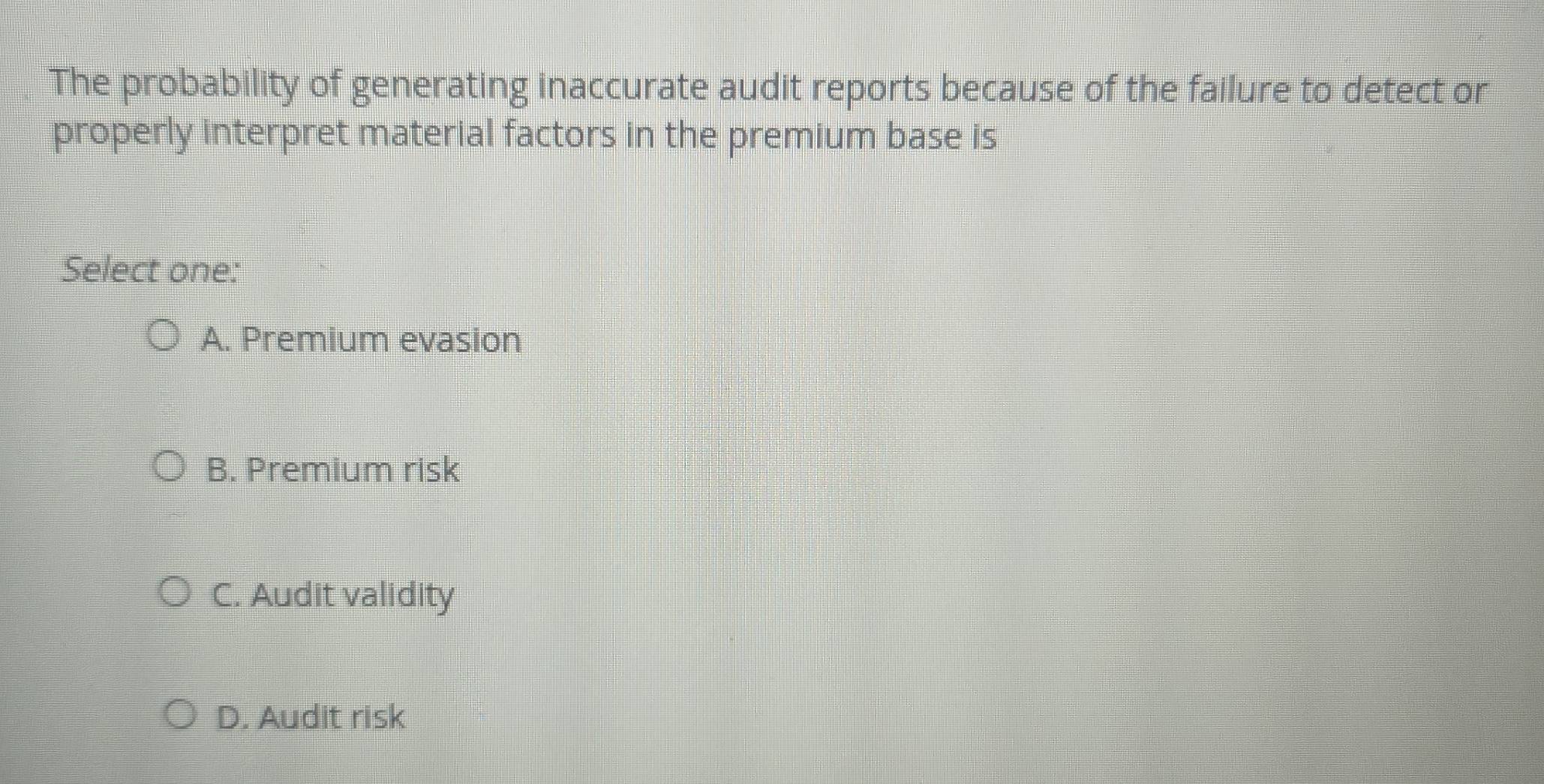 Solved: The probability of generating inaccurate audit reports because ...