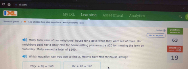 Solved: al cn My IXL Learning Assessment Analytics Sievanth grade ) 7. ...