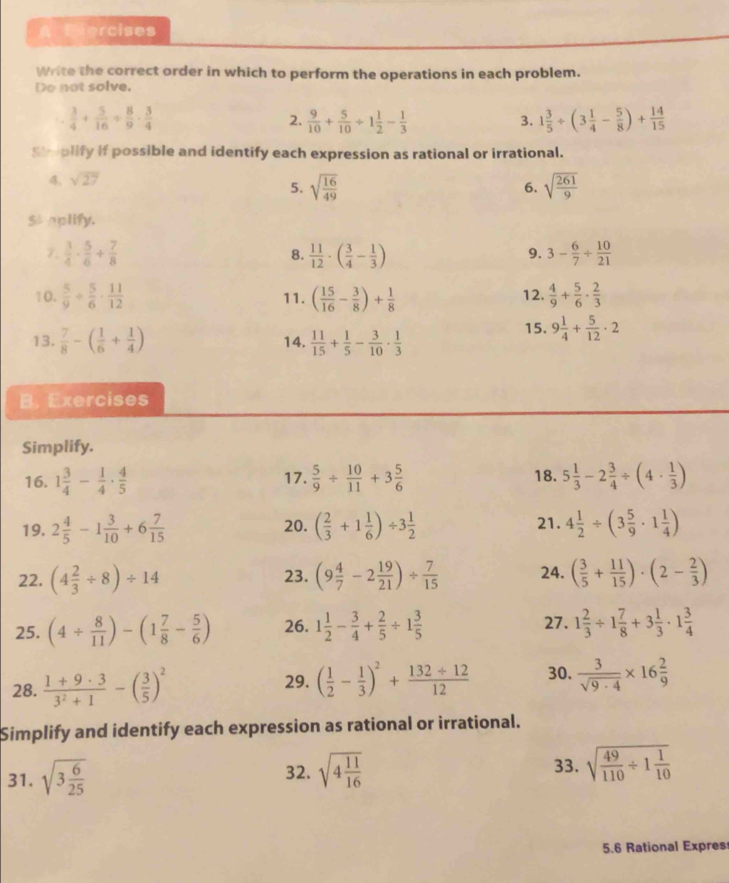 Solved: A Etercises Write the correct order in which to perform the ...