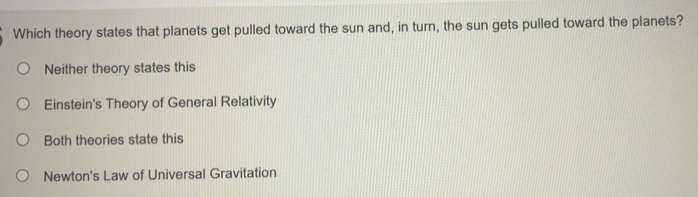 Solved: Which theory states that planets get pulled toward the sun and ...