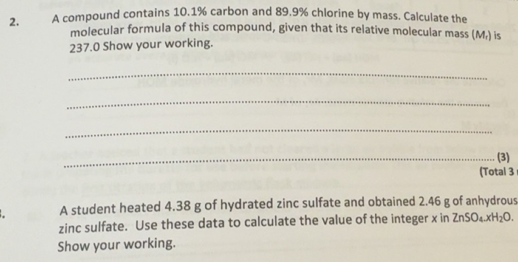 Solved: A compound contains 10.1% carbon and 89.9% chlorine by mass ...