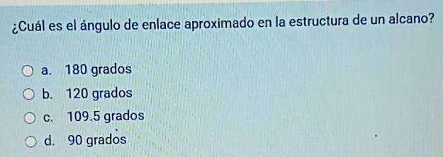Resuelto:¿Cuál es el ángulo de enlace aproximado en la estructura de un ...