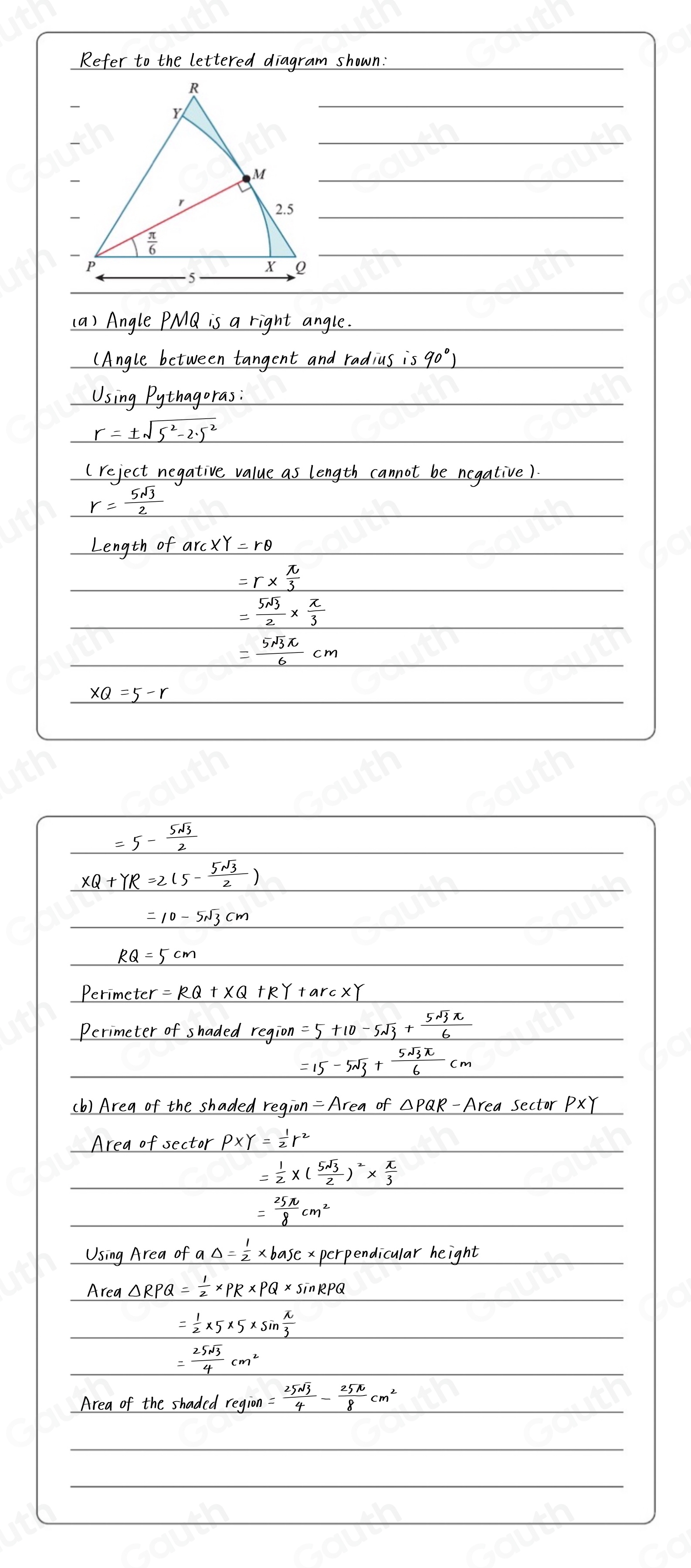 Solved: The diagram shows an equilateral triangle, PQR, with side ...