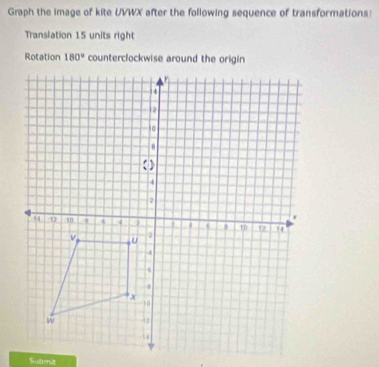 Solved: Graph the image of kite UVWX after the following sequence of ...