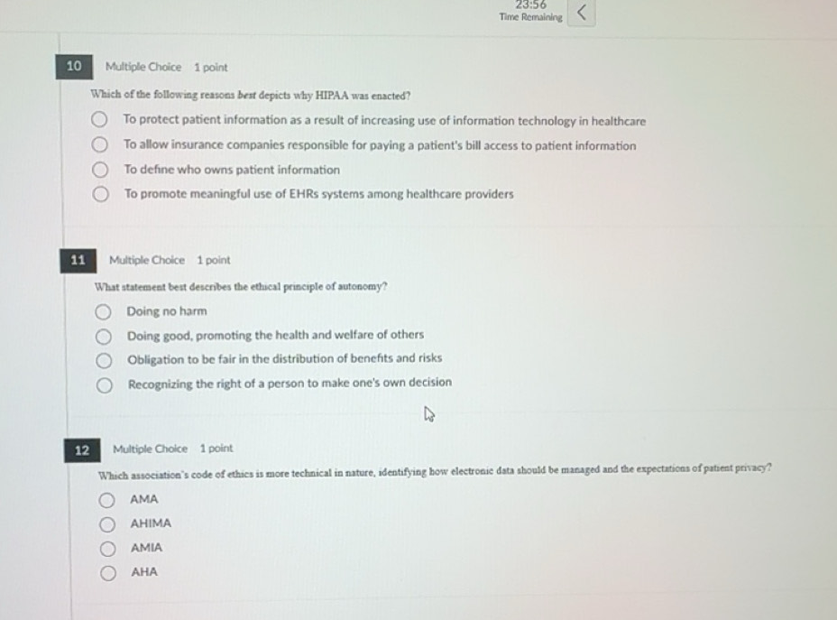 Solved: 23:56 Time Remaining 10 Multiple Choice 1 point Which of the ...