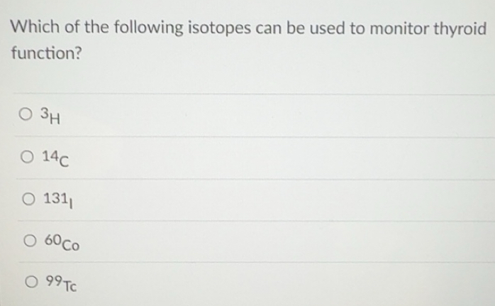 Solved: Which of the following isotopes can be used to monitor thyroid ...