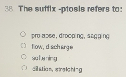 Solved: The suffix -ptosis refers to: prolapse, drooping, sagging flow ...