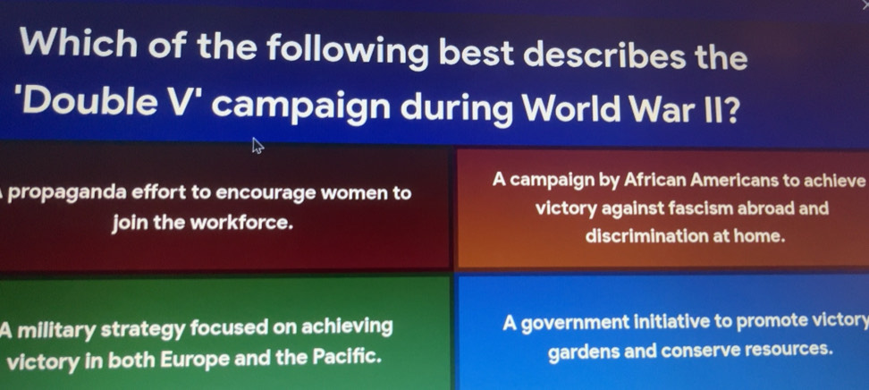Solved: Which of the following best describes the 'Double V' campaign ...