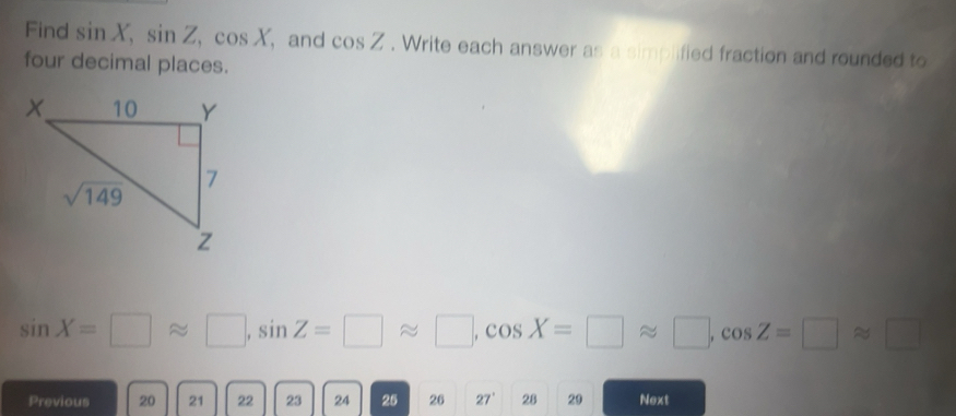 Gelöst:Find sin X,sin Z,cos X , and cos Z. Write each answer as a ...