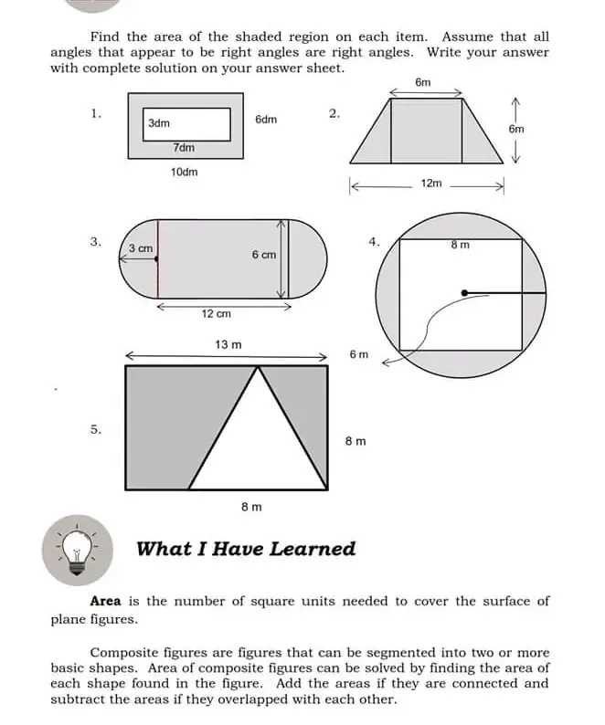 Solved: Find the area of the shaded region on each item. Assume that ...