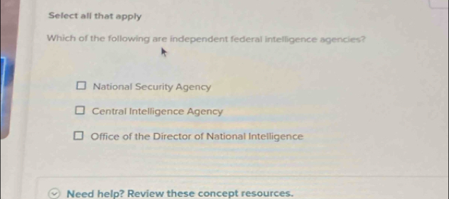 Solved: Select all that apply National Security Agency Central ...