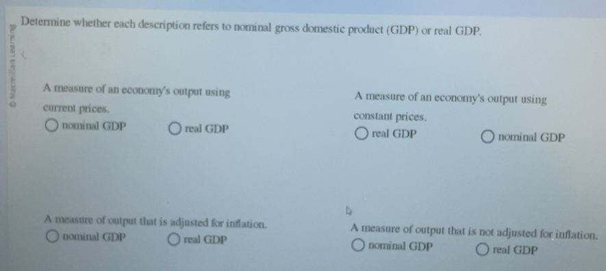 Solved: Determine whether each description refers to nominal gross ...