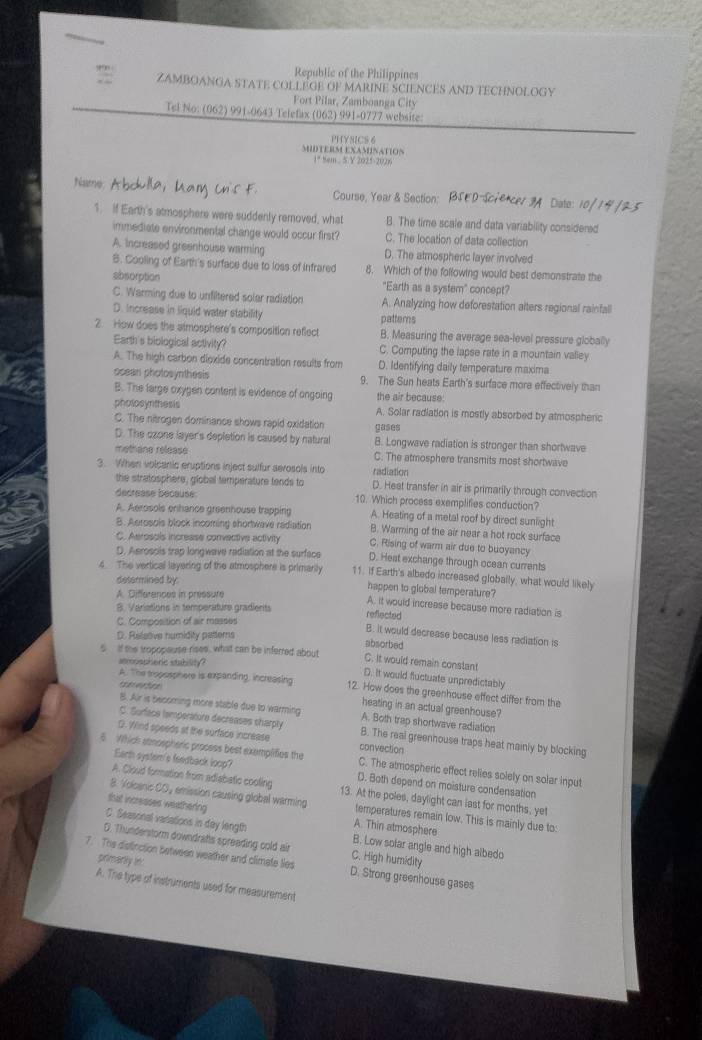 Solved: Republic of the Philippines ZAMBOANGA STATE COLLEGE OF MARINE ...
