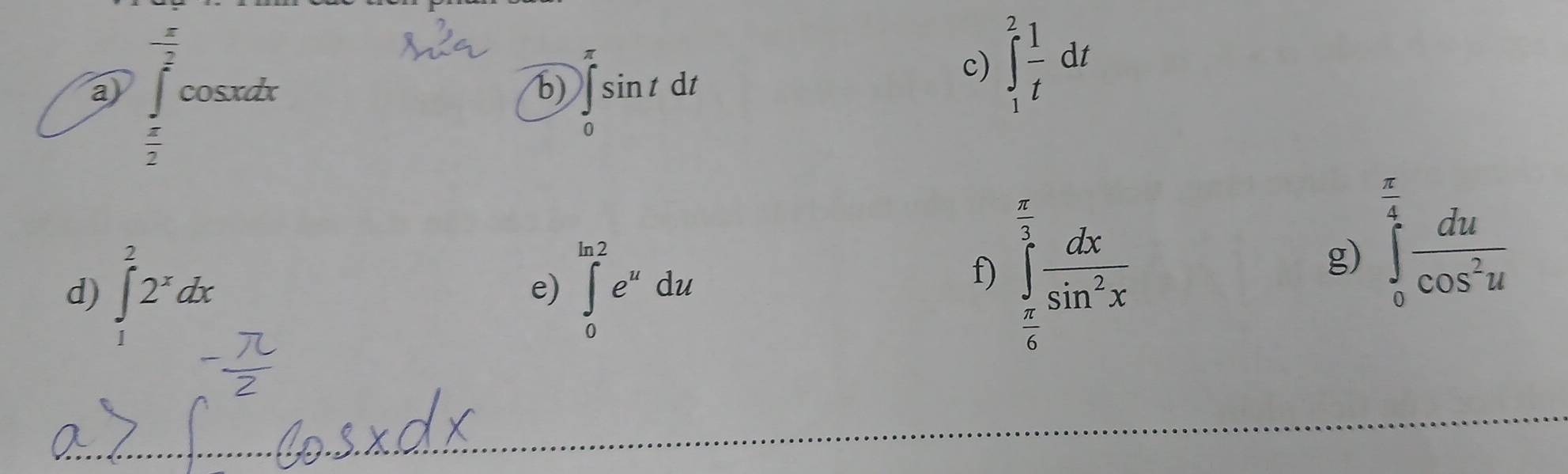Giải quyết:- π /2 b) a) ∈tlimits _ π /2 cos xdx ∈t _0sin tdt c) ∈t _1 ...
