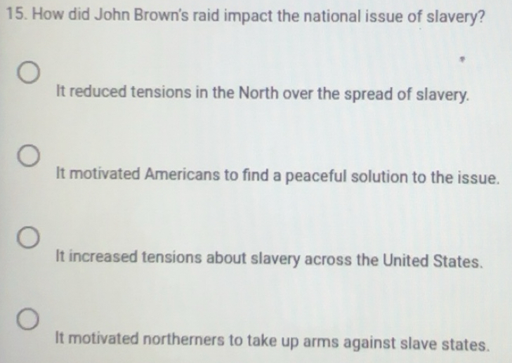 Solved: How did John Brown's raid impact the national issue of slavery ...