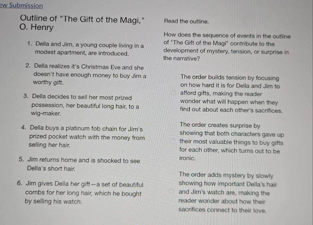 Solved: ew Submission Outline of "The Gift of the Magi," Read the ...