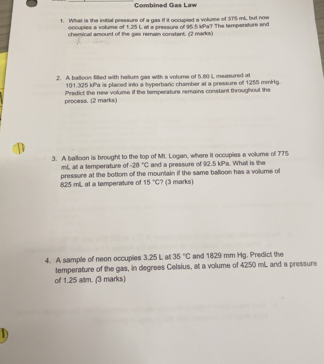 Solved: Combined Gas Law 1. What is the initial pressure of a gas if it ...