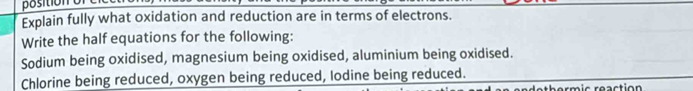Solved: position ore Explain fully what oxidation and reduction are in ...
