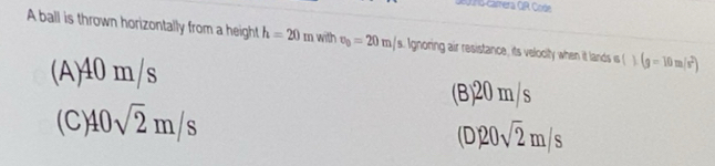 Gelöst:G01ro camera GR Gode A ball is thrown horizontally from a height ...