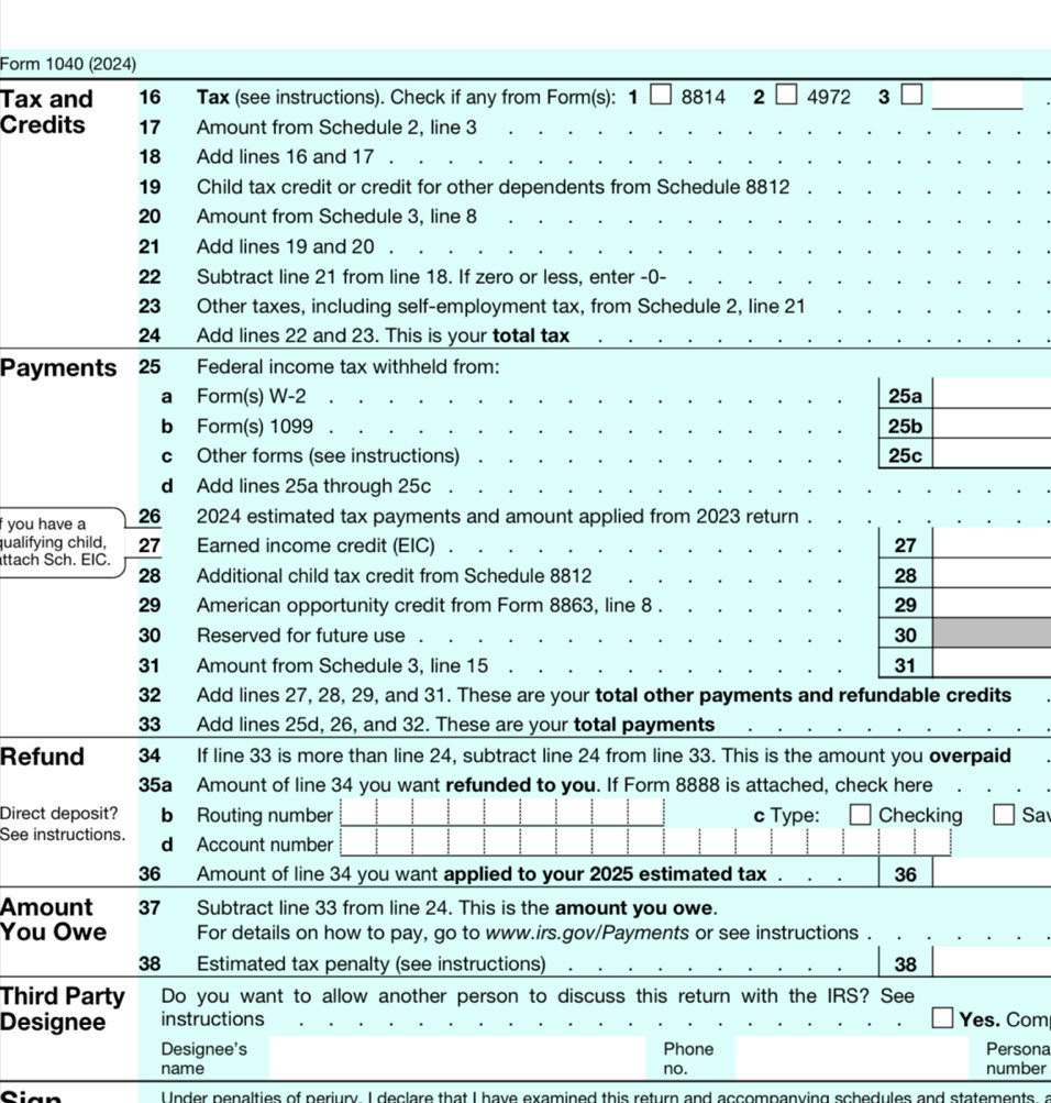Solved: Form 1040 (2024) Tax and 16 Tax (see instructions). Check if ...