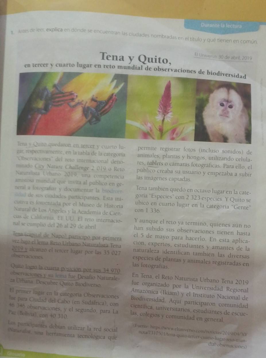 Resuelto:Durante la lectura 1. Ares de leer, explica en dónde se ...