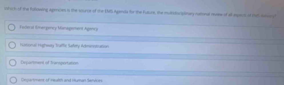 Solved: Which of the following agencies is the source of the EMS Agenda ...