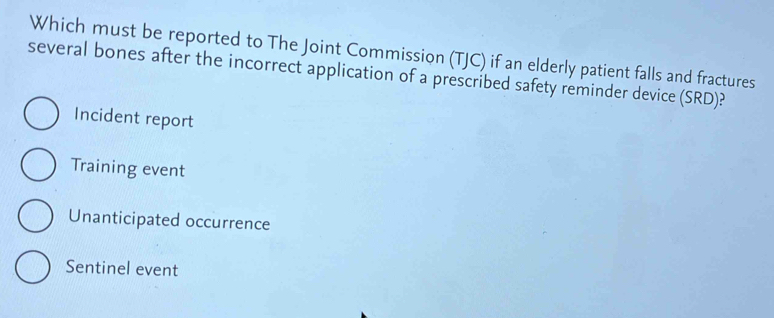 Solved: Which must be reported to The Joint Commission (TJC) if an ...
