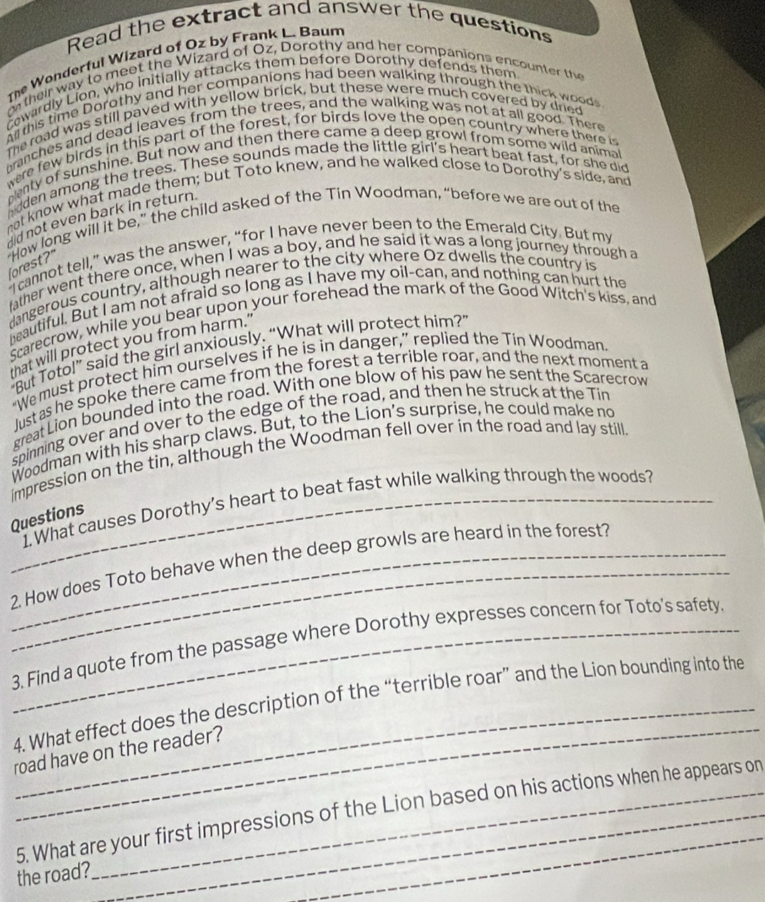 Solved: Read the extract and answer the questions The Wonderful Wizard ...