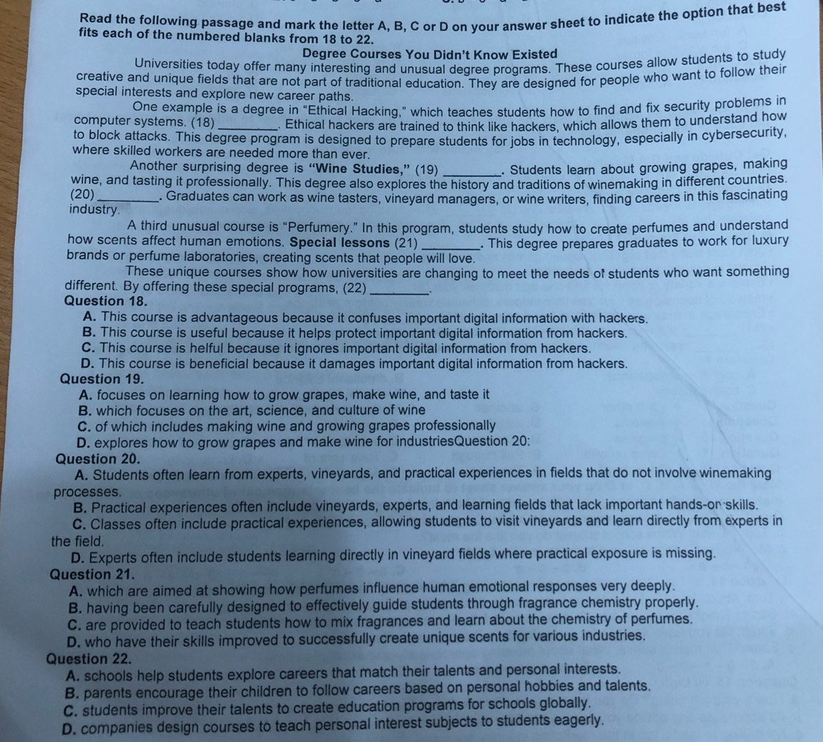 Giải quyết:Read the following passage and mark the letter A, B, C or D ...