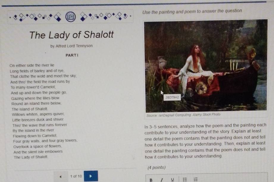 Solved: Use the painting and poem to answer the question The Lady of ...