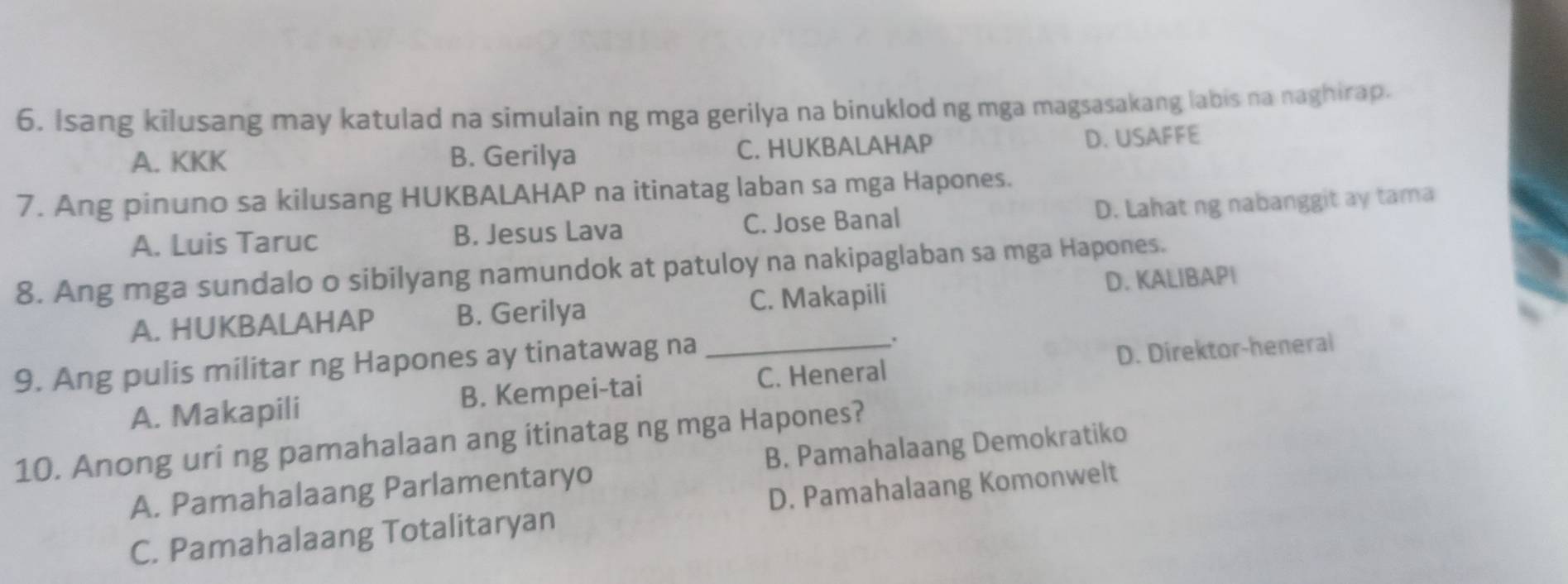 Solved: Isang kilusang may katulad na simulain ng mga gerilya na ...