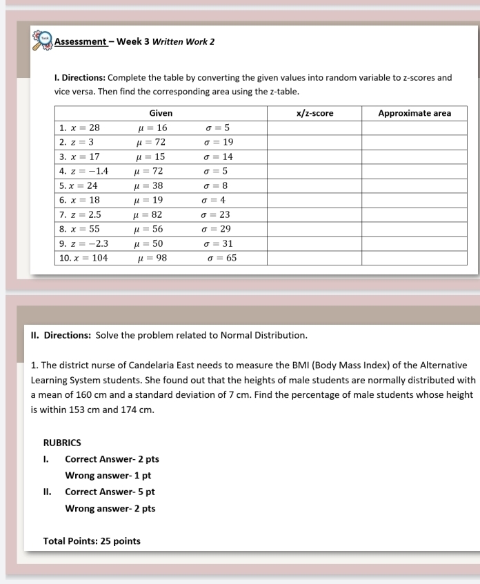 Solved: Assessment - Week 3 Written Work 2 I. Directions: Complete the ...