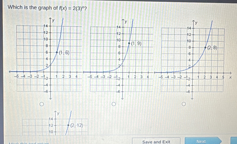 Resuelto:Which is the graph of f(x)=2(3)^x ? y 14 12 (2,-12) 10 Save ...