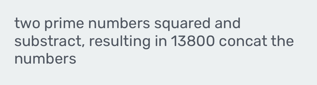 Solved: two prime numbers squared and substract, resulting in 13800 ...