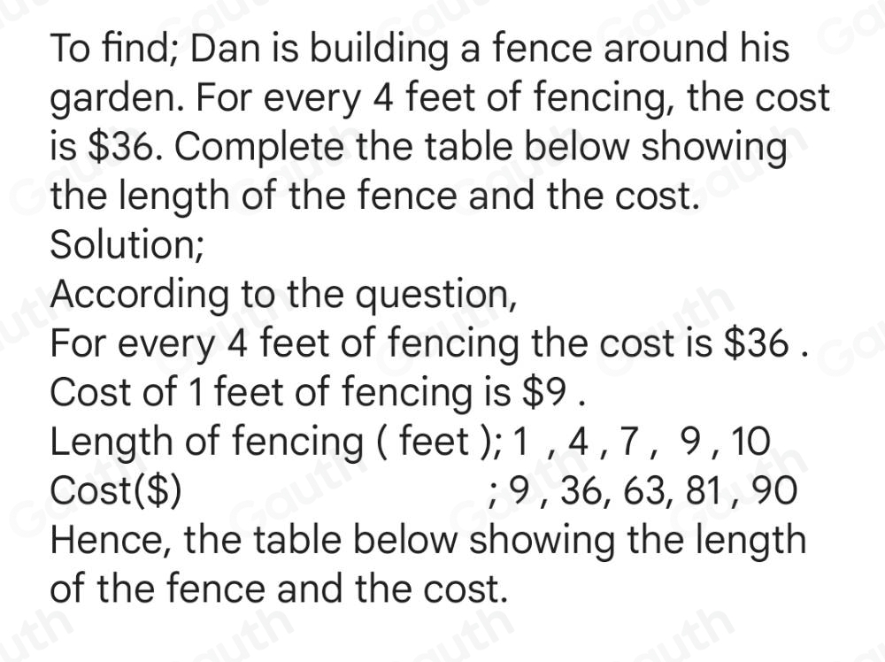 Solved: Dan is building a fence around his garden. For every 4 feet of ...