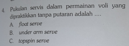 Telah dijawab:Pukulan servis dalam permainan voli yang dipraktikkan ...