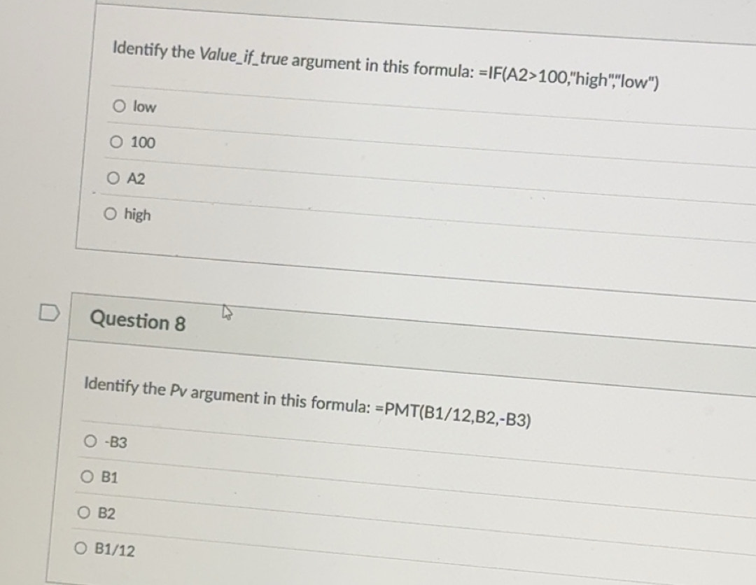 Solved: Identify the Value_if_true argument in this formula: =IF(A2>100 ...