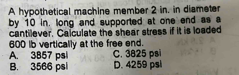 Solved: A hypothetical machine member 2 in. in diameter by 10 in. long ...