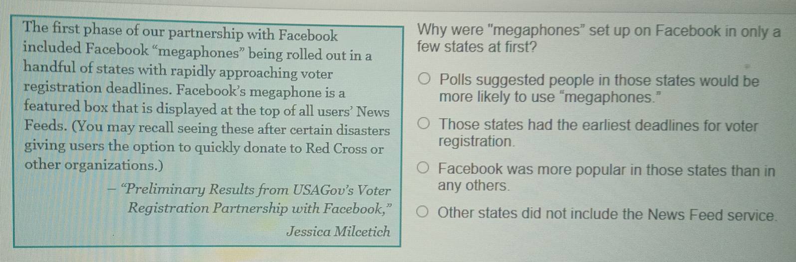 Solved: The first phase of our partnership with Facebook Why were ...