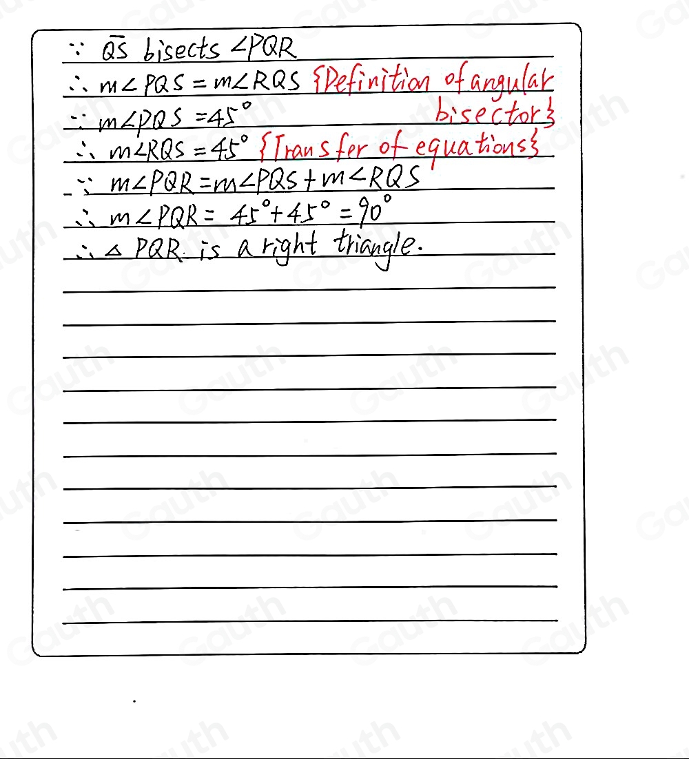 Solved: Write a paragraph proof for the following conjecture. Given: bisects 12 QR. m∠ PQS=45 ...