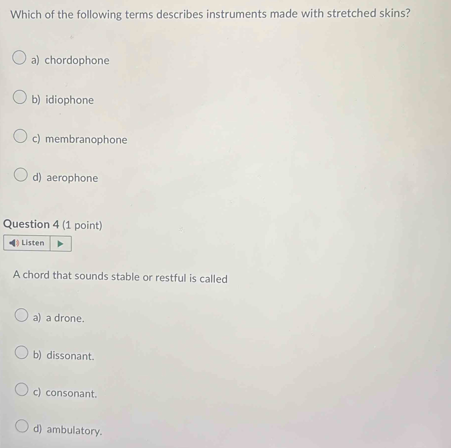 Solved: Which of the following terms describes instruments made with ...