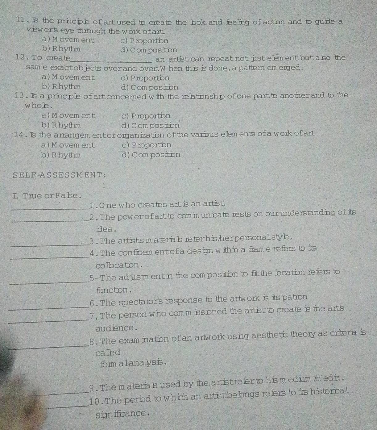 Solved: Is the principle of art used to create the bok and feeling of ...