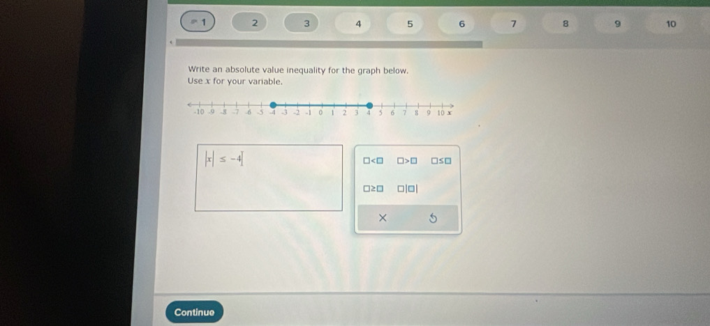 Solved: 1 2 3 4 5 6 7 8 9 10 Write an absolute value inequality for the ...