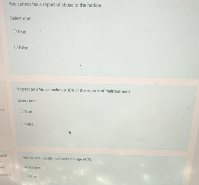 Solved: You cannot fax a report of abuse to the hotline. Select one ...
